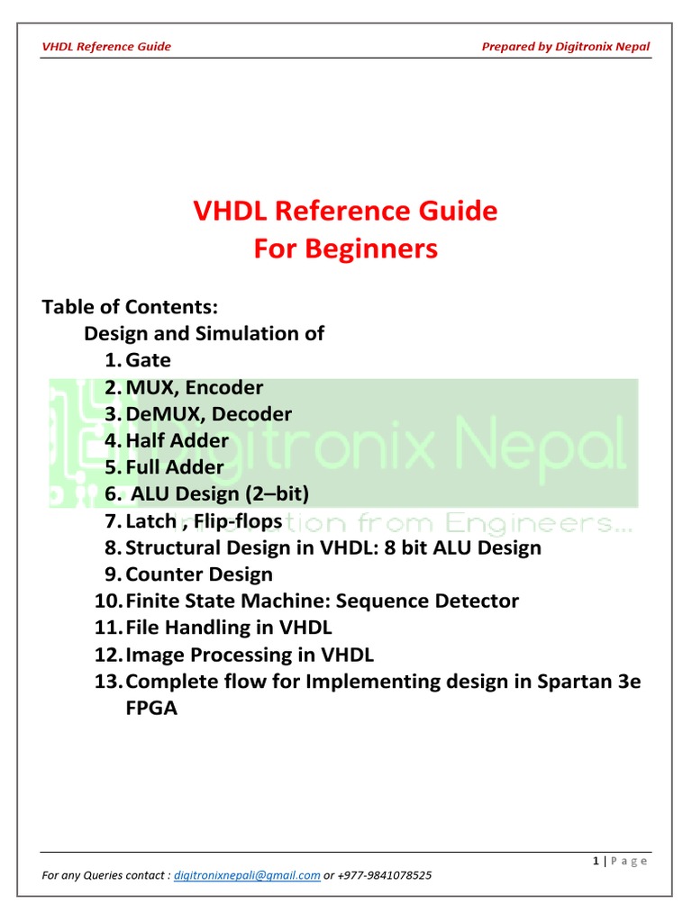 VHDL Reference Guide v1 17th May 2016 Prepared by Digitronix Nepal | PDF | Vhdl | Electronics