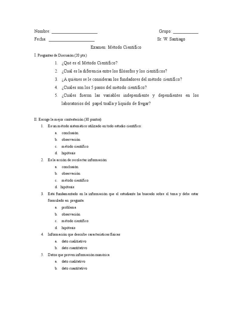 Examen #2 Metodo Cientifico | PDF | Método científico | Hipótesis