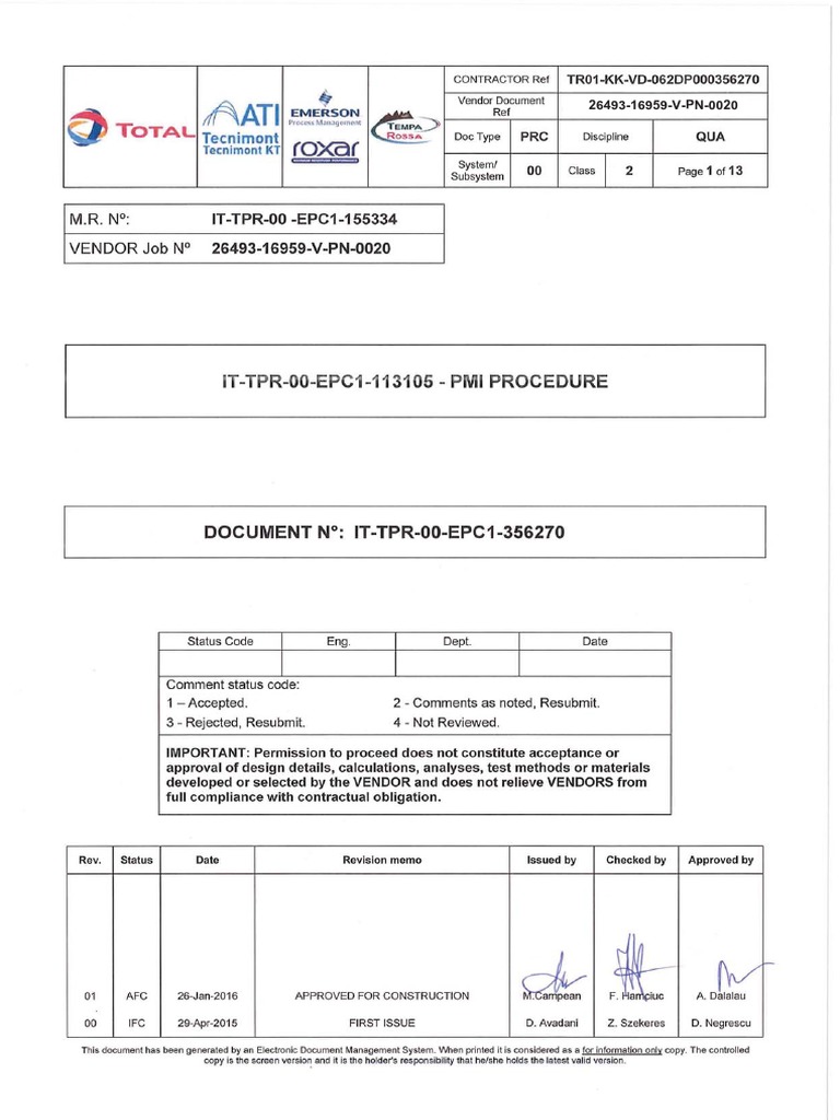PMI Test Procedure | PDF | X Ray | Welding