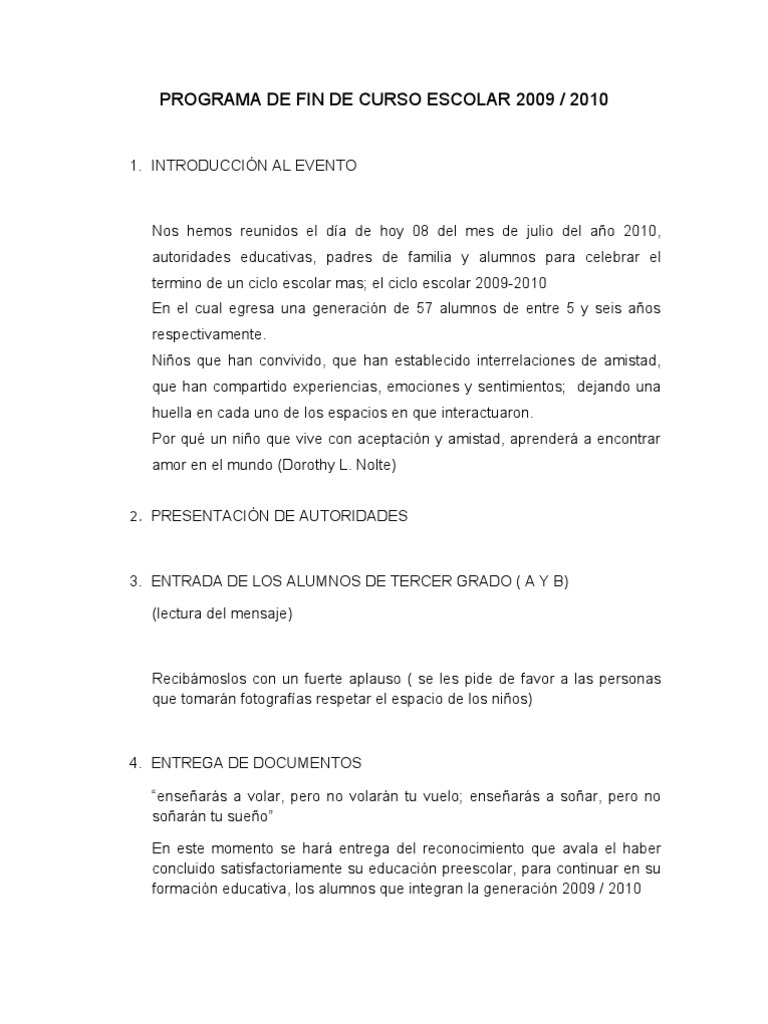 Programa de Fin de Curso Escolar 2009