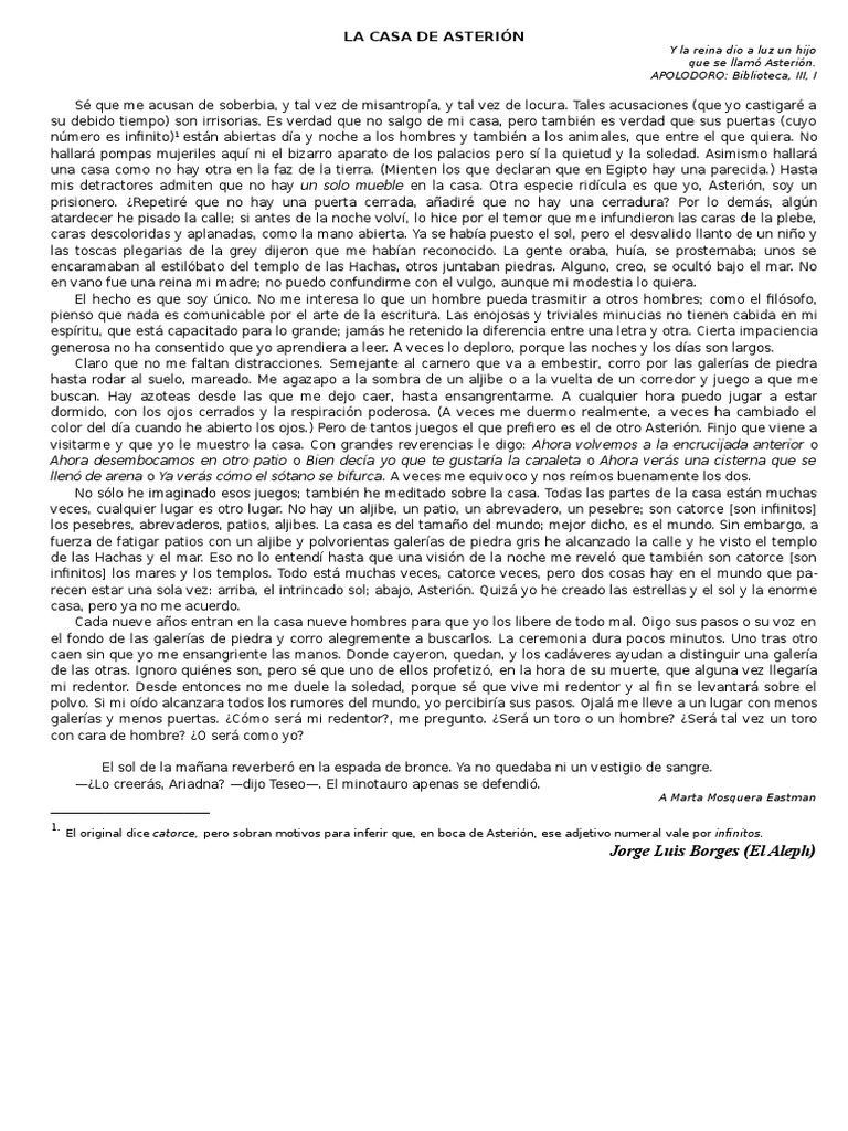 Jorge Luis Borges, La Casa de Asterión | PDF | Minotauro