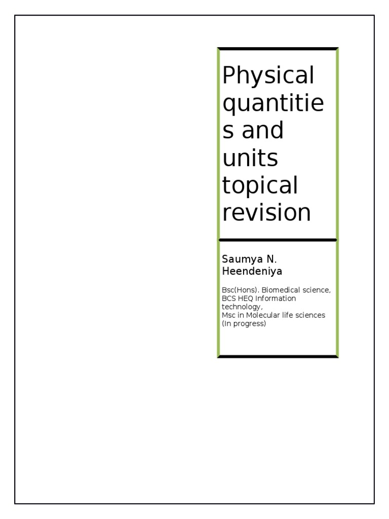 Physical Quantities and Units Topical Revision | PDF
