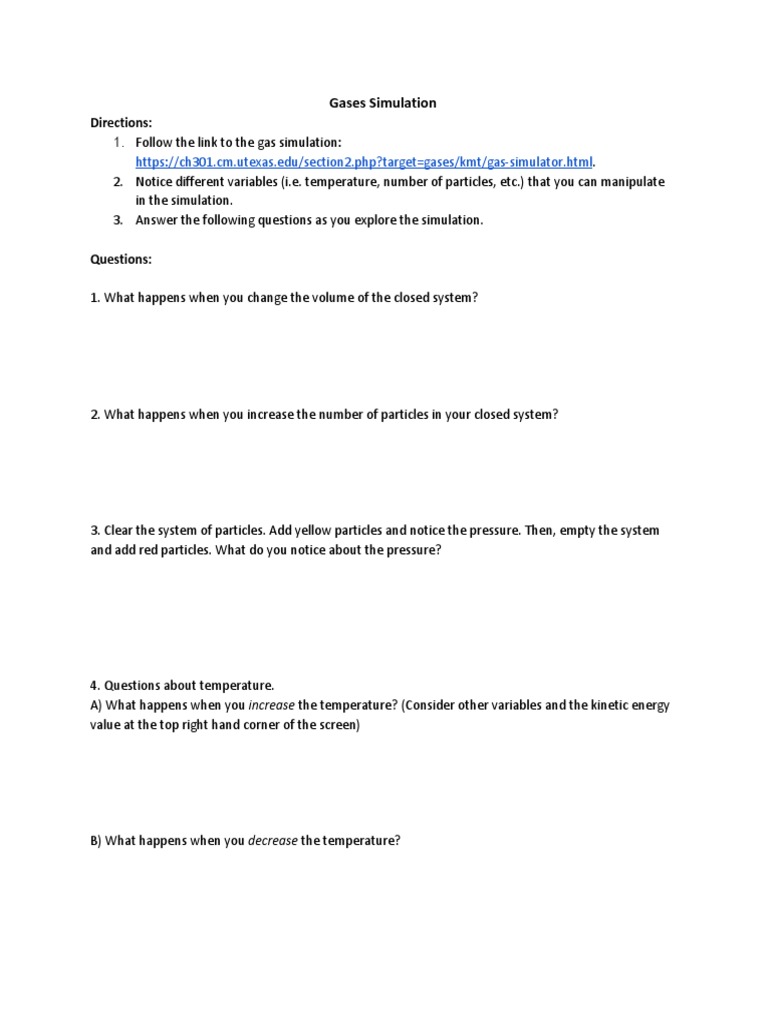 Gases Simulation Exploration Guide | PDF | Teaching Methods & Materials ...