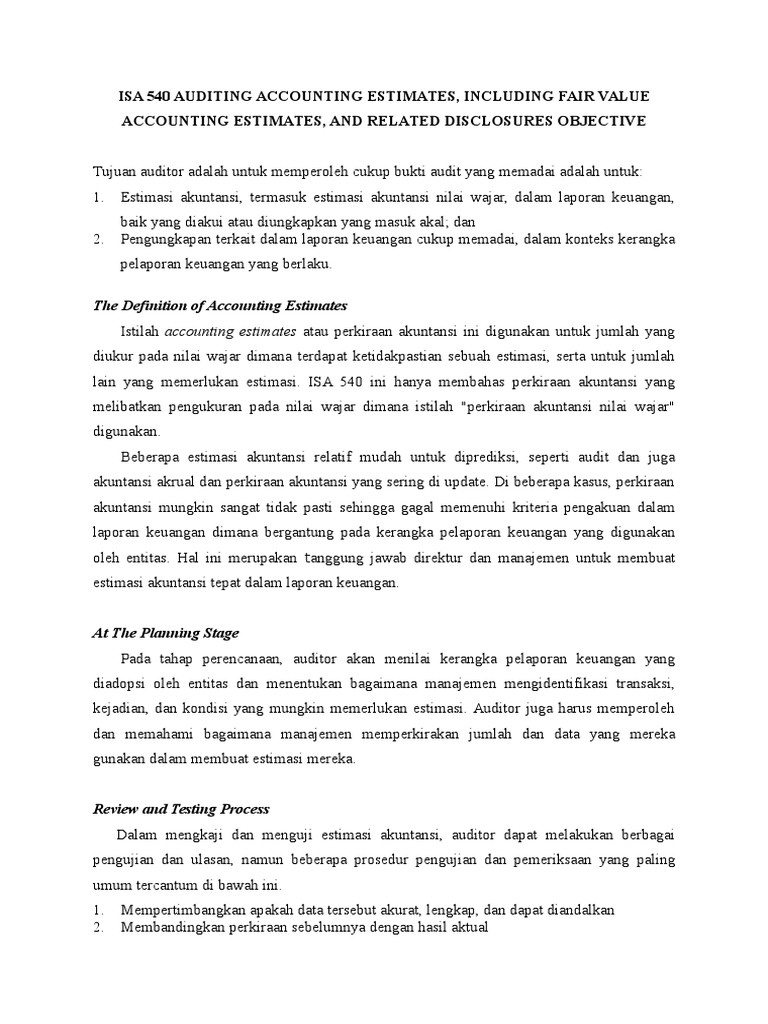 ISA 540 - Auditing Accounting Estimates | PDF