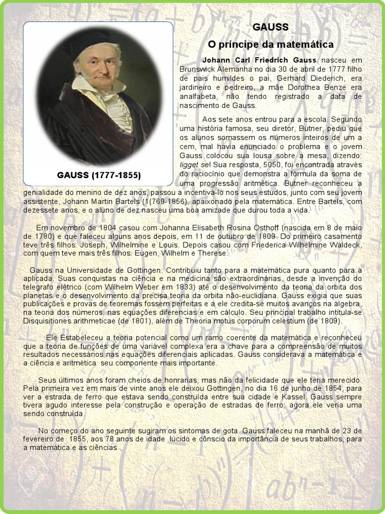 Carl Gauss .pdf | Física e matemática | Matemática