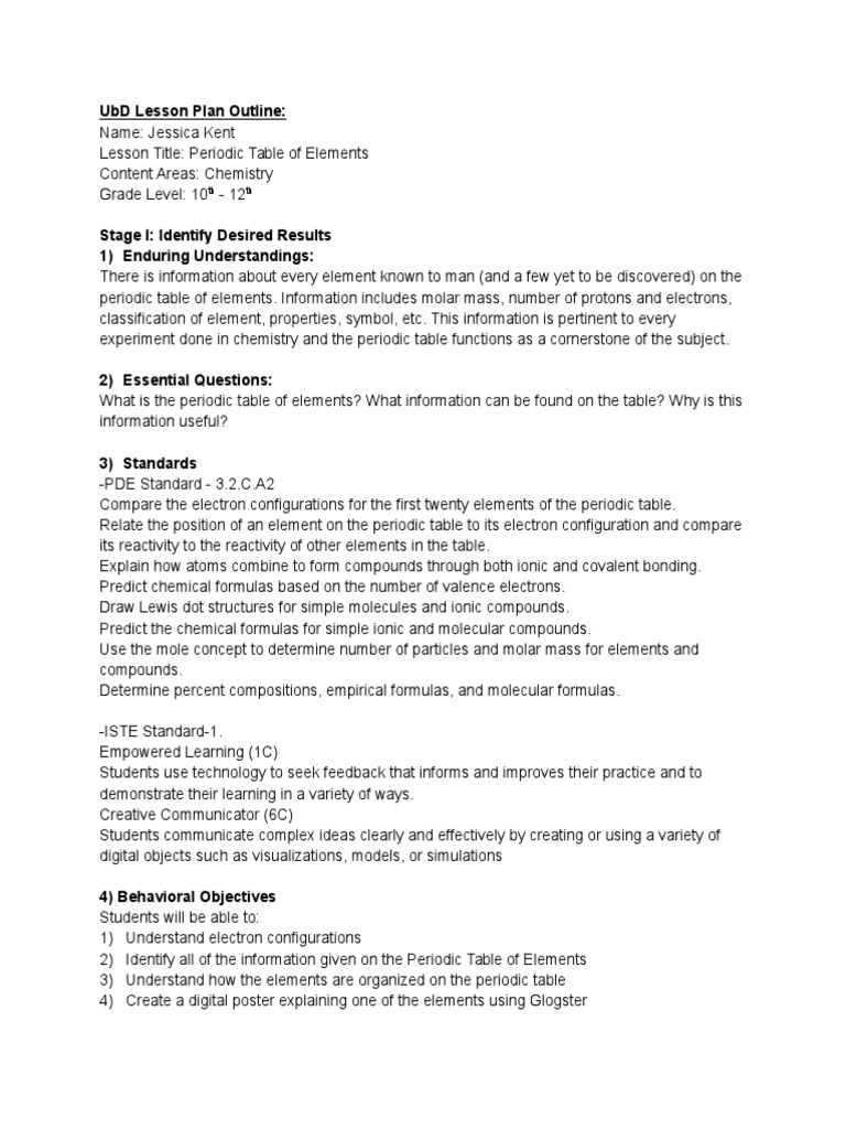 Ubd Lesson Plan Outline:: TH TH | PDF | Molecules | Periodic Table