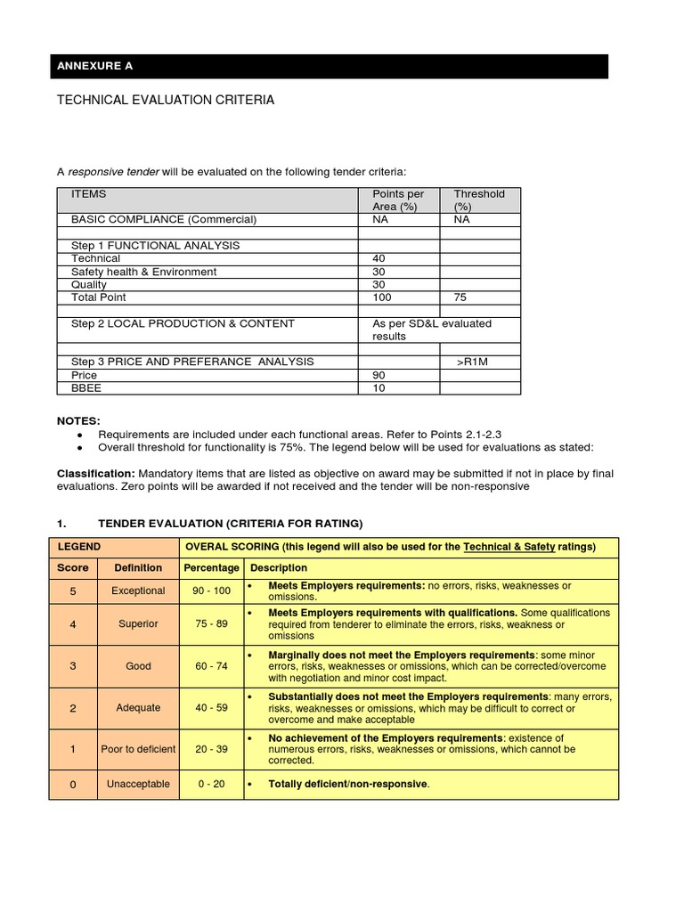 ANNEXURE A- Technical Evaluation Criteria.pdf | Occupational Safety And ...