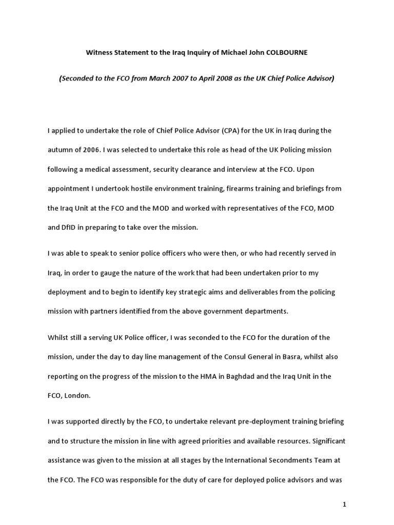 Colbourne Statement Final | PDF | Police | Iraqi Army