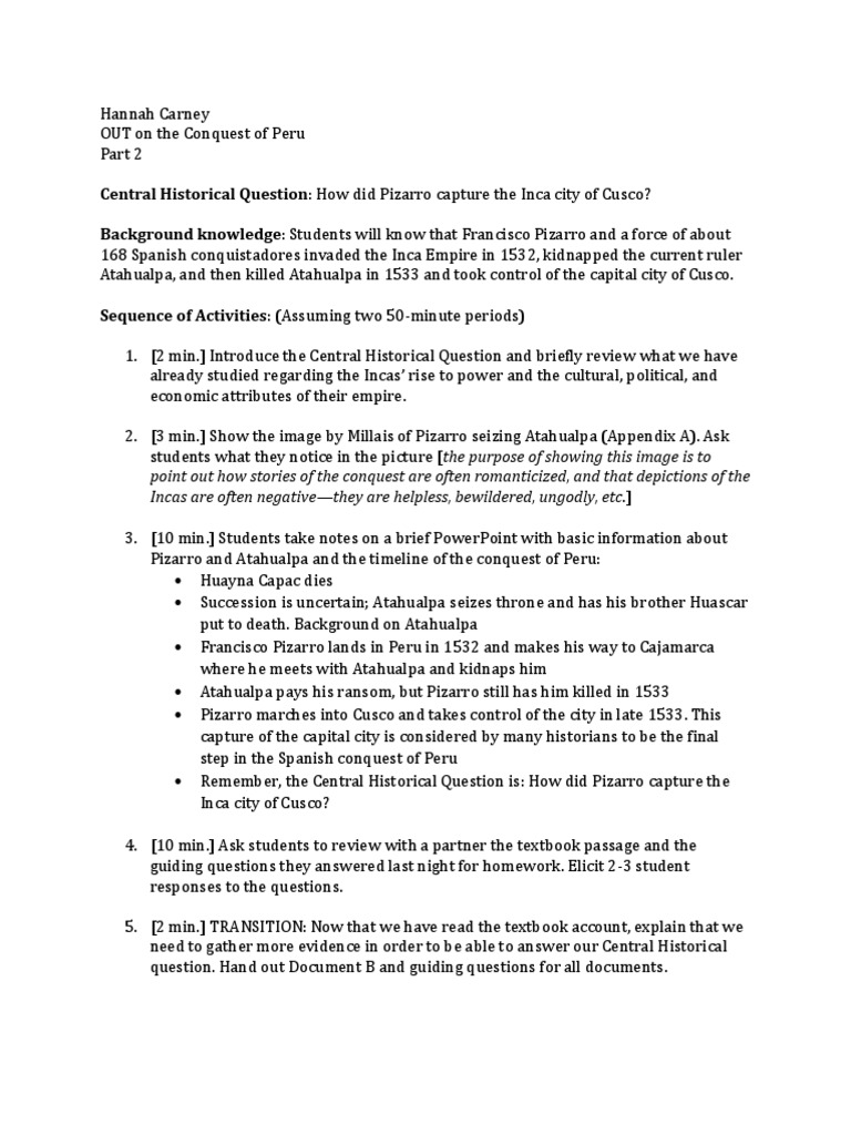 Conquest of The Incas Lesson Plan | PDF | Francisco Pizarro