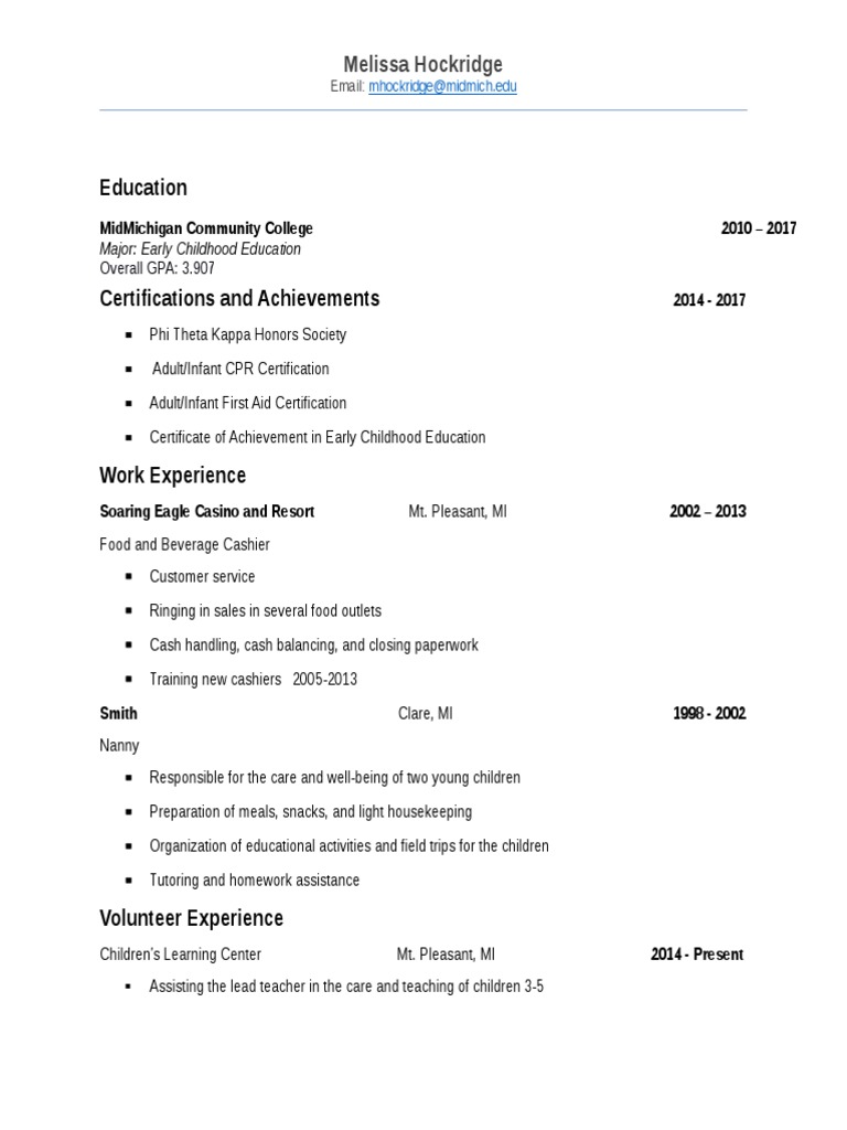 Melissa Hockridge: Early Education Profile | PDF | Self-Improvement ...
