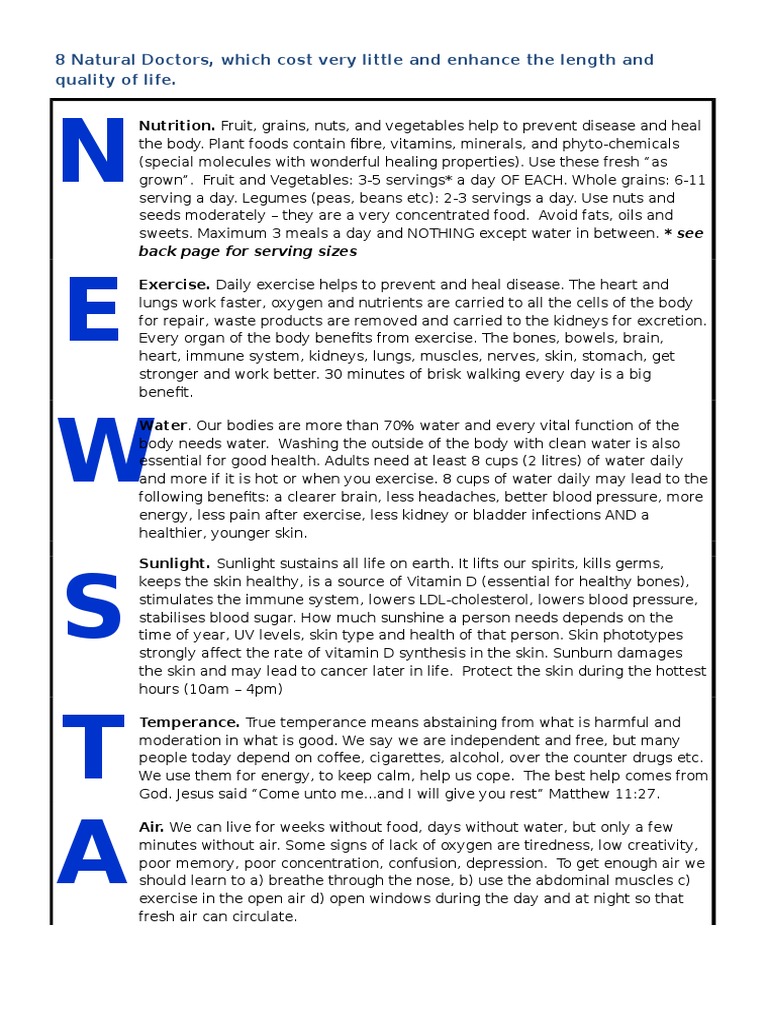 NewSTART: 8 Natural Health Principles | PDF | Human Body | Vitamin D
