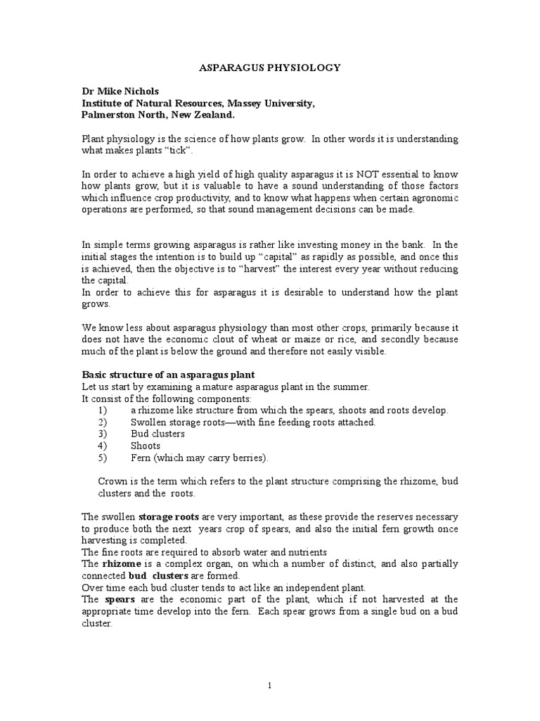 02 MIKE NICHOLS - Asparagus Physiology | PDF | Asparagus | Root