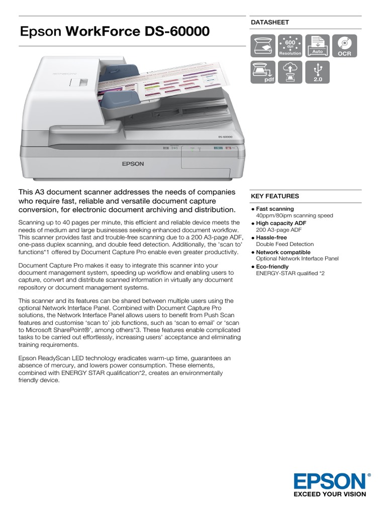 Epson WorkForce DS 60000 Datasheet | PDF | Image Scanner | Computing