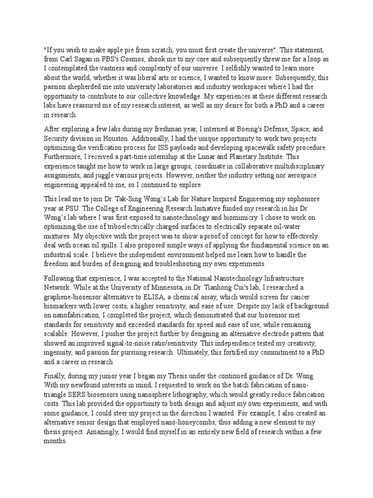 JHU Chemical Engineering PhD Aspirations | PDF | Nanotechnology | Johns ...