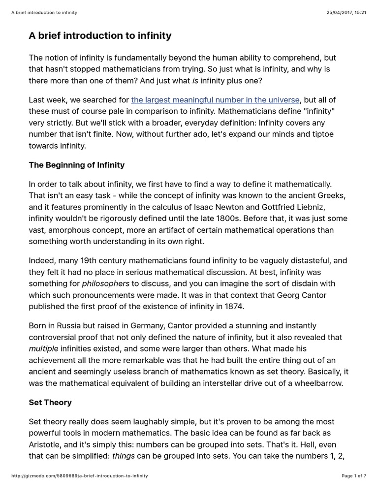 A Brief Introduction To Infinity | PDF | Infinity | Real Number