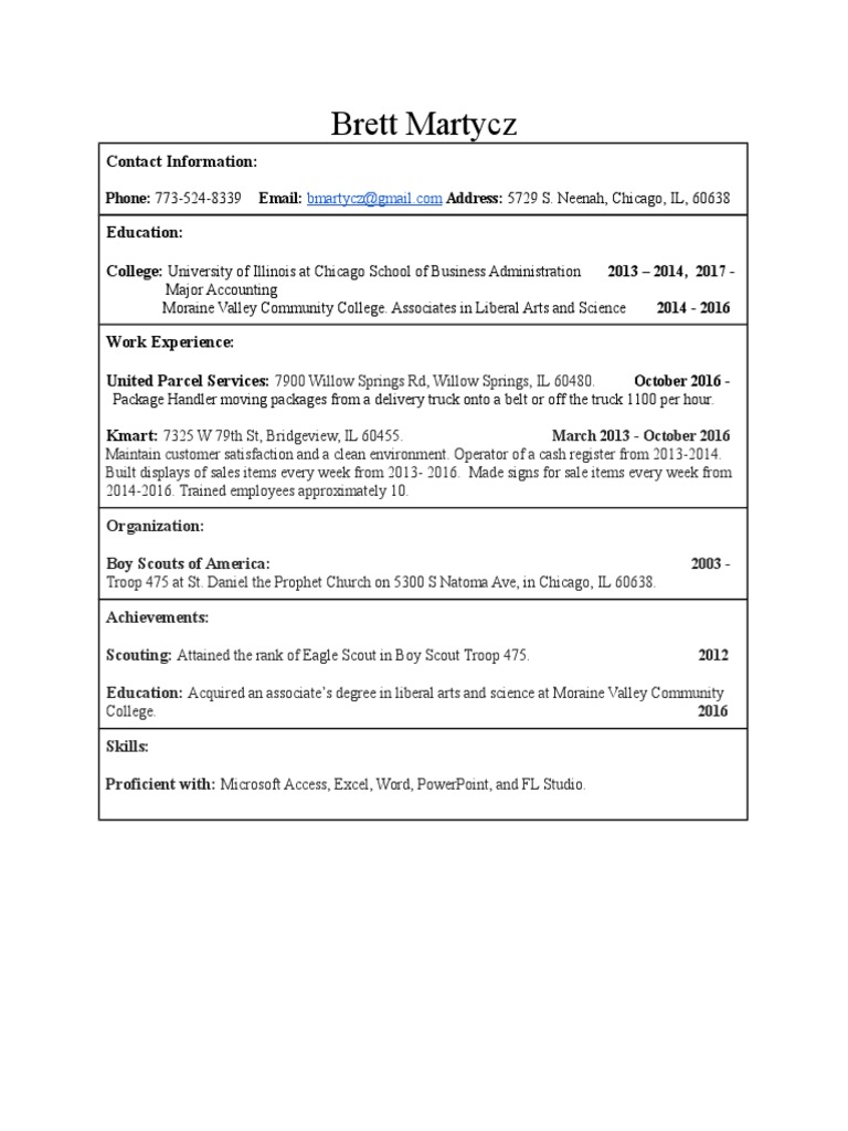 Brett Martycz Resume 4 | PDF