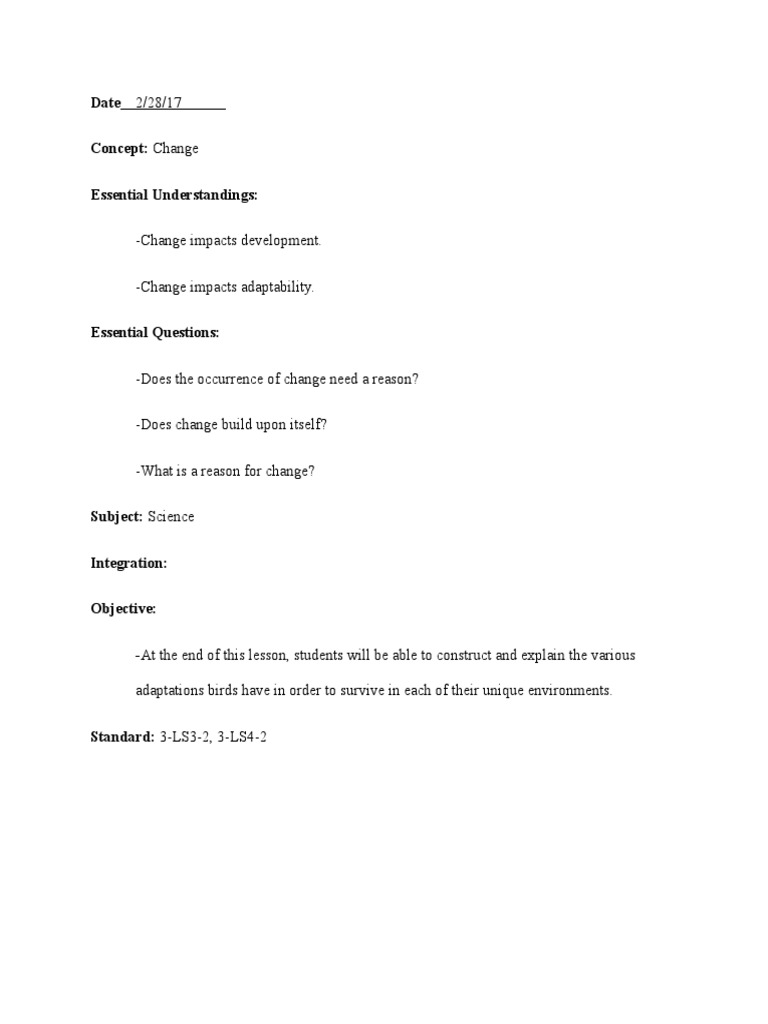 Bird Adaptations Lesson Plan | PDF | Adaptation | Beak