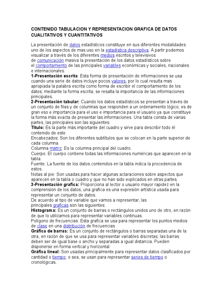Tabulacion y Representacion Grafica de Datos Cualitativos y Cuantitativos | PDF | Estadísticas ...