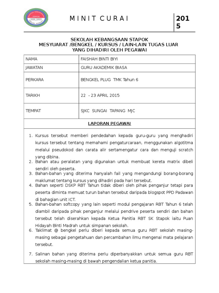 Format Minit Curai Bengkel Plug | PDF