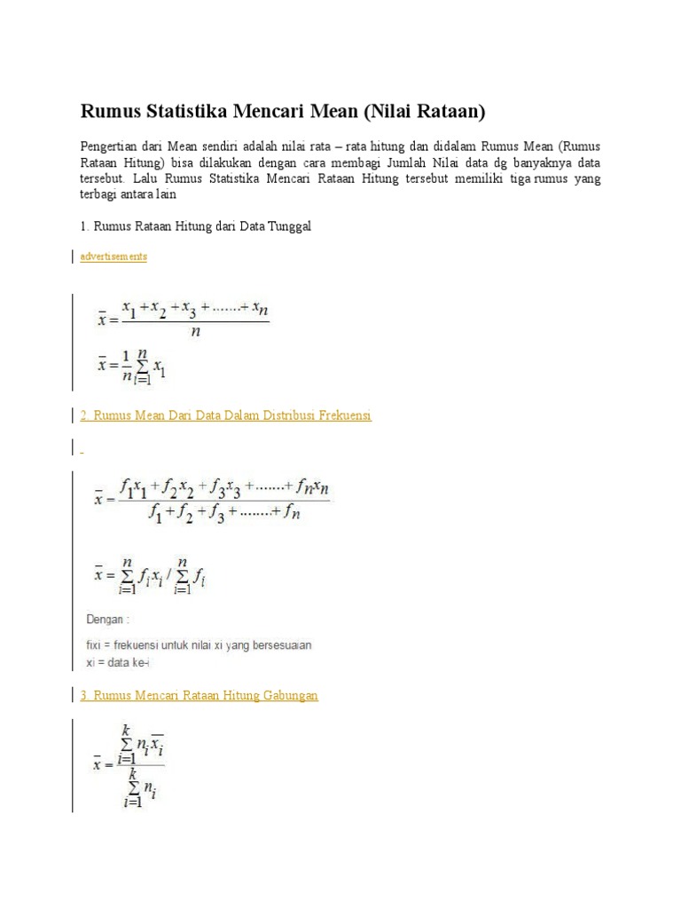 Rumus Mencari Mean dalam Statistika | PDF | Metode & Bahan Ajar