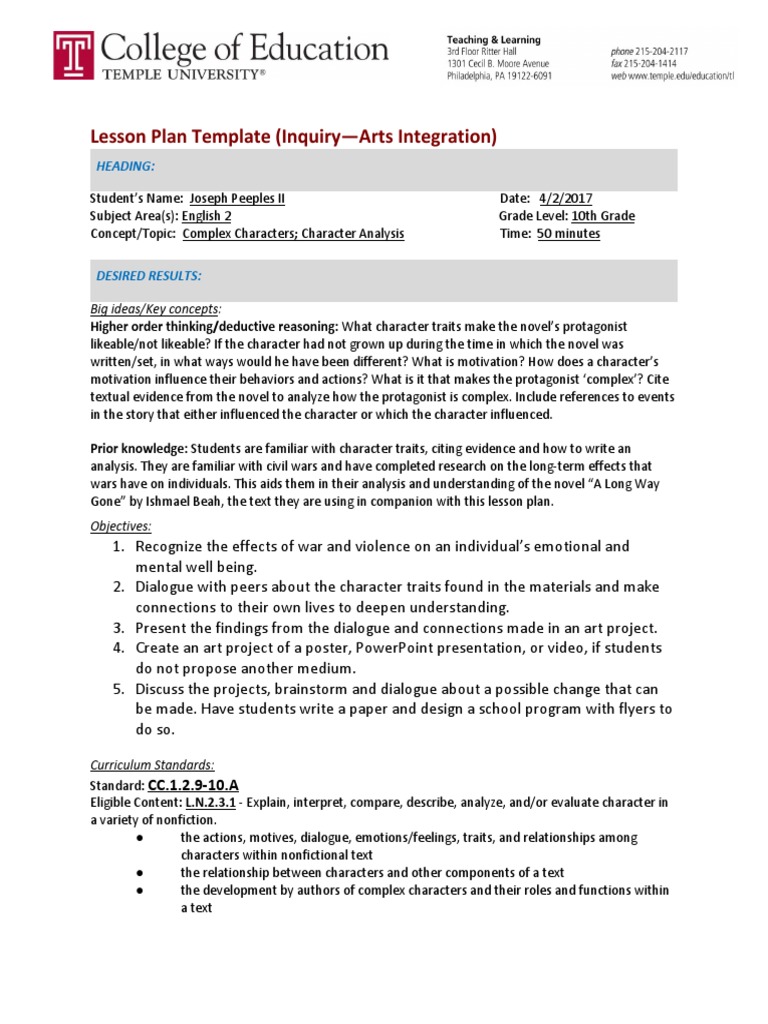 JLP Temple Lesson Plan | PDF | Lesson Plan | Reading Comprehension