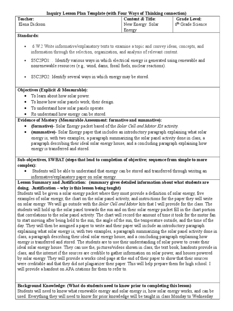 SCN 400 Signature Assignment Lesson Plan | PDF | Sun | Lesson Plan