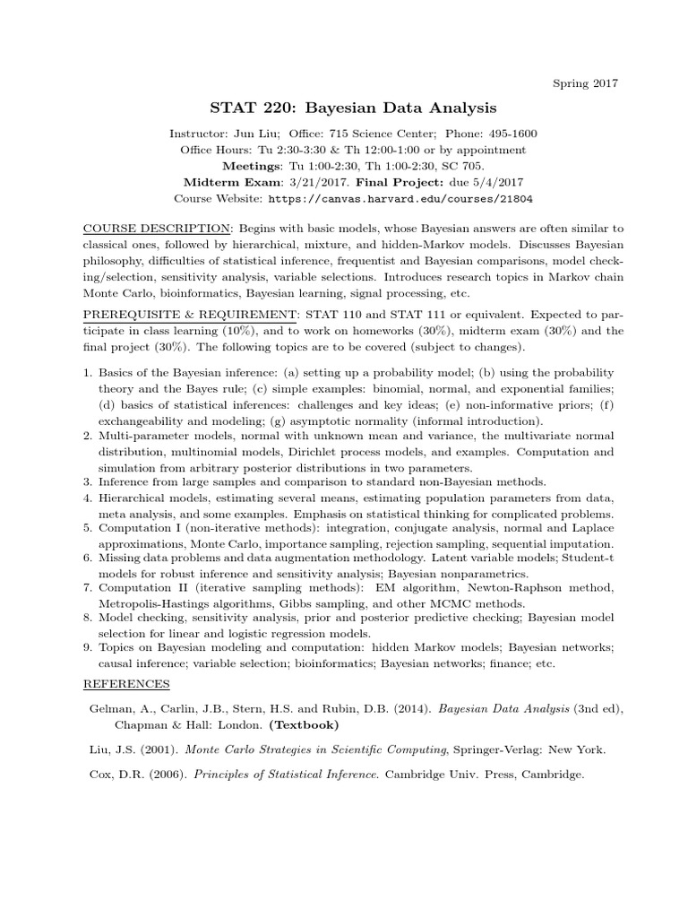 STAT 220: Bayesian Data Analysis | PDF | Bayesian Inference | Statistical Inference