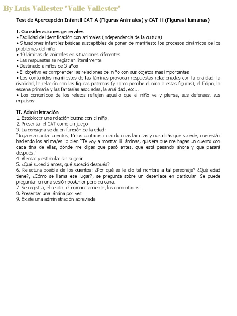 Test de Apercepcion Infantil CAT-A (Figurasanimales) y CAT-H ...