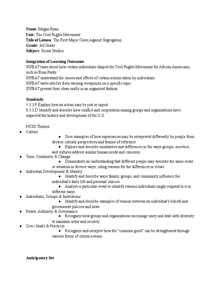 Civil Rights Lesson Plan 6 | PDF | Rosa Parks | African American Civil ...