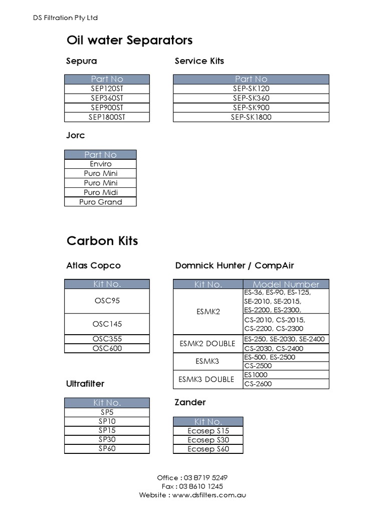 Atlas Copco DSF OWS and Service Kit Range | PDF | Technology & Engineering