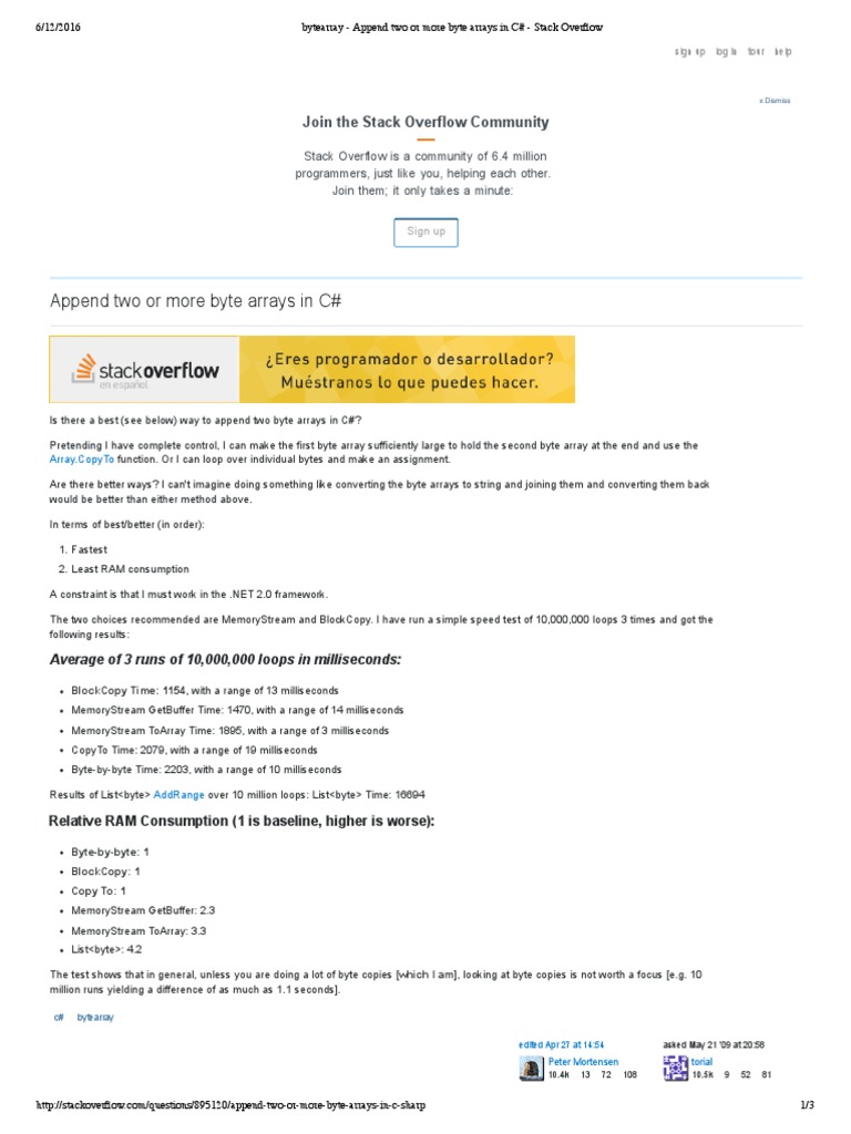Bytearray - Append Two or More Byte Arrays in C# - Stack Overflow | PDF | C Sharp (Programming ...
