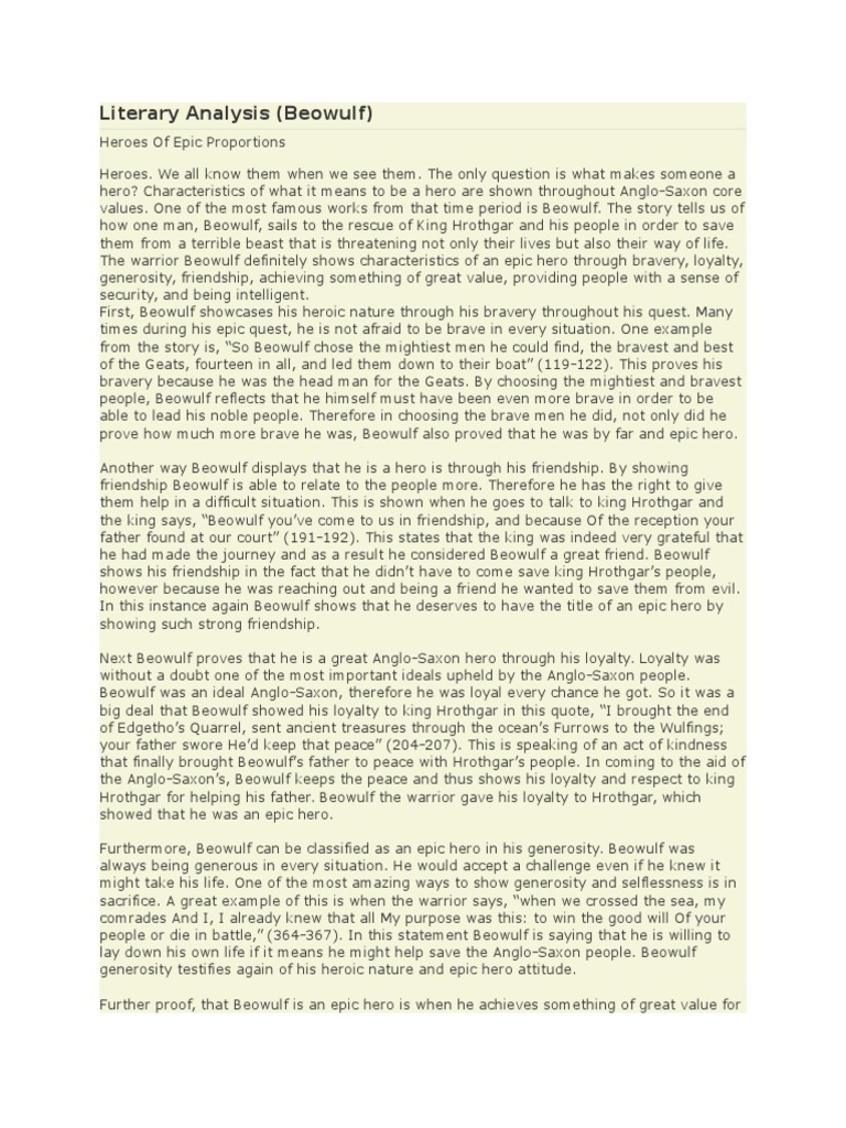 Literary Analysis Beowulf | Download Free PDF | Beowulf | Hero