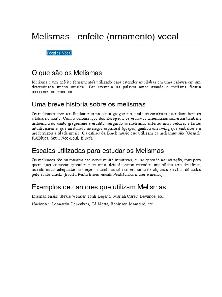 Melismas: Ornamentação Vocal e História | PDF | Artes Linguísticas e ...