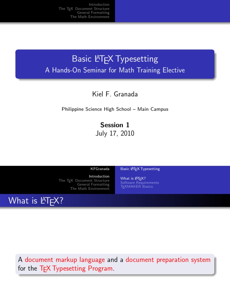 Basic L TEX Typesetting: A Hands-On Seminar For Math Training Elective ...