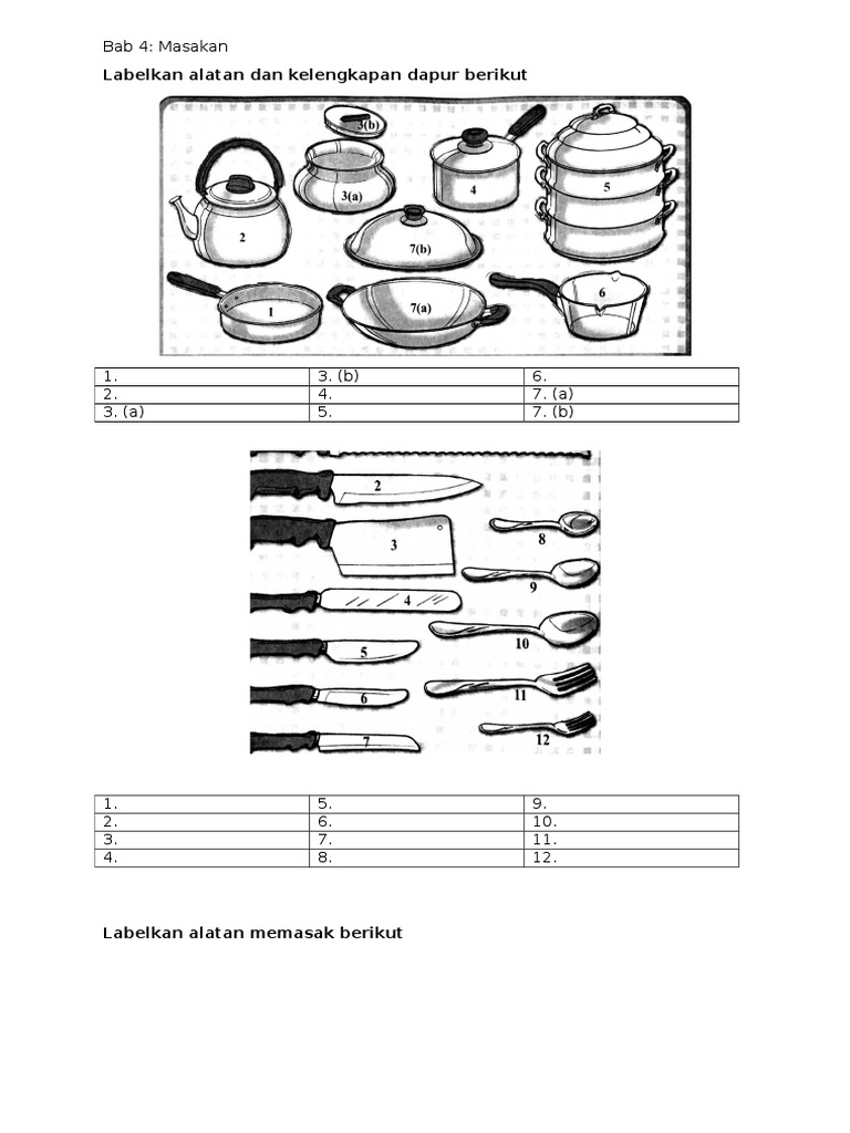 Latihan Masakan Label Alatan | PDF