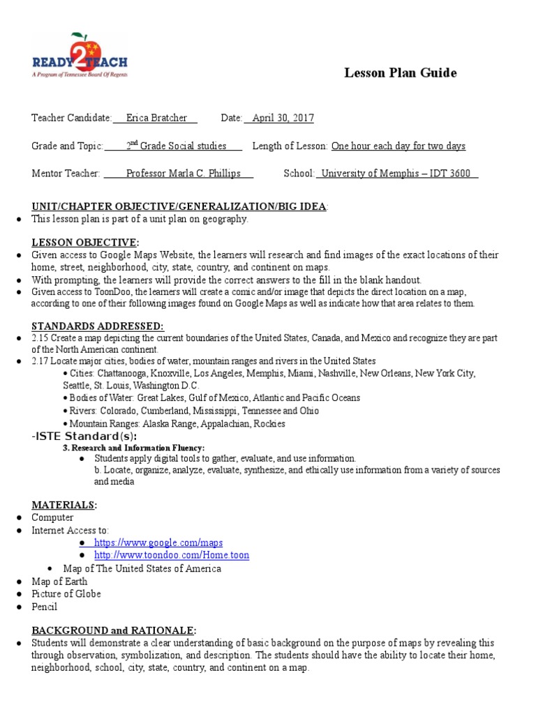 Edtpa Second Lesson Plan | PDF | Map | Graphics