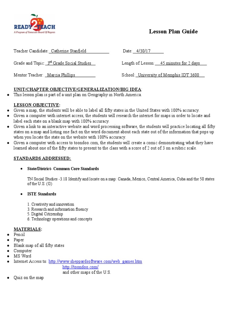Edtpa Lesson Plan 2 - Stanfield | PDF | Quiz | Lesson Plan