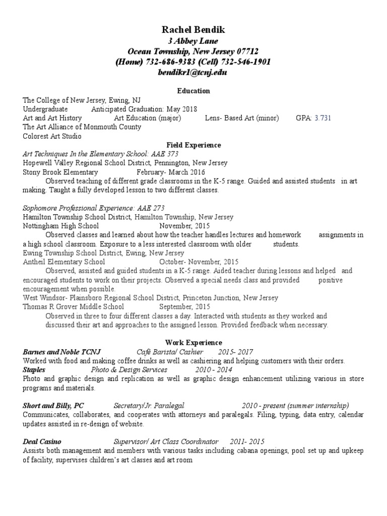 Rachel Bendik Resume | PDF | Homework | Teachers