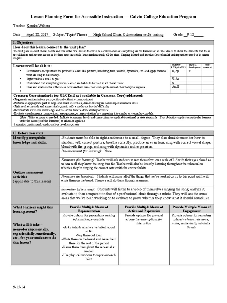 Lesson Planning Form For Accessible Instruction - Calvin College ...