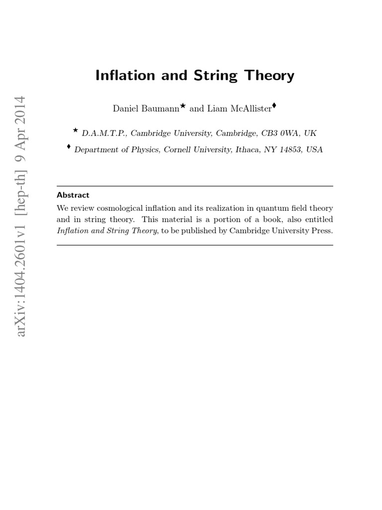 Inflation and String Theory: Daniel Baumann and Liam Mcallister | PDF | Inflation (Cosmology ...