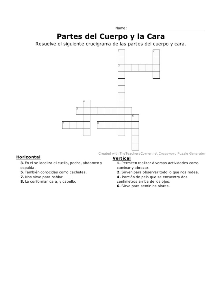 Partes del cuerpo y la cara: Un crucigrama interactivo para aprender ...