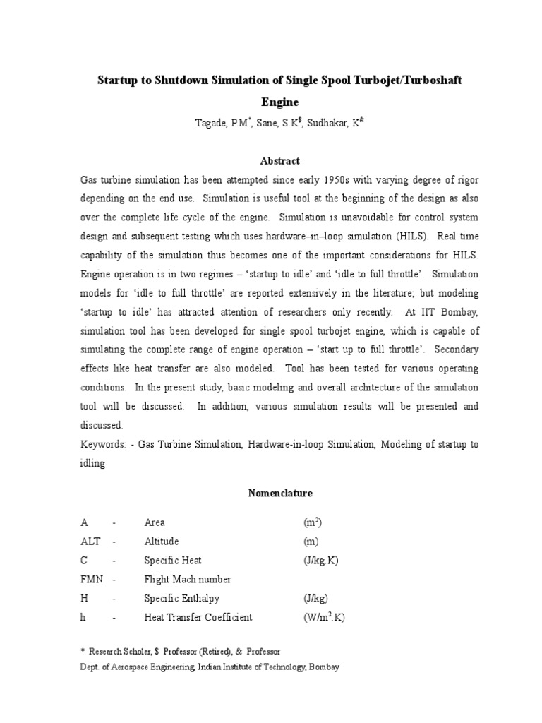 Startup To Shutdown Simulation of Single Spool Turbojet/Turboshaft ...