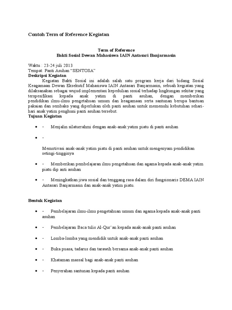 Contoh Term of Reference Kegiatan