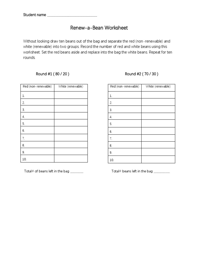 Renew-a-Bean Worksheet | PDF