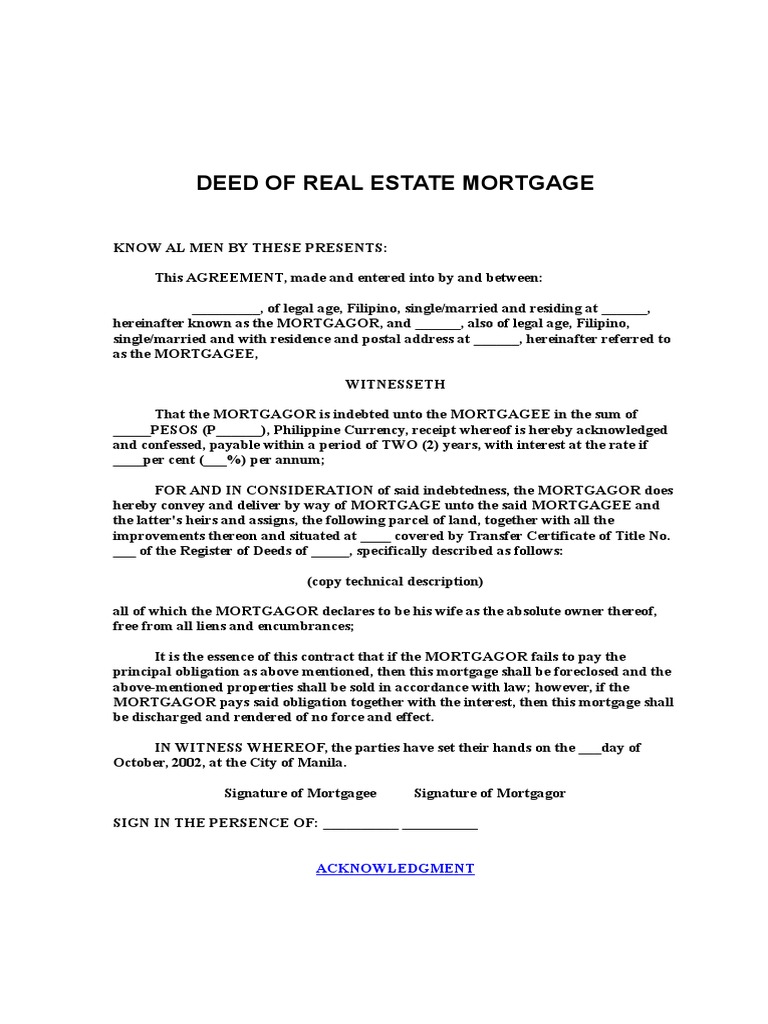 Deed of Real Estate Mortgage | PDF