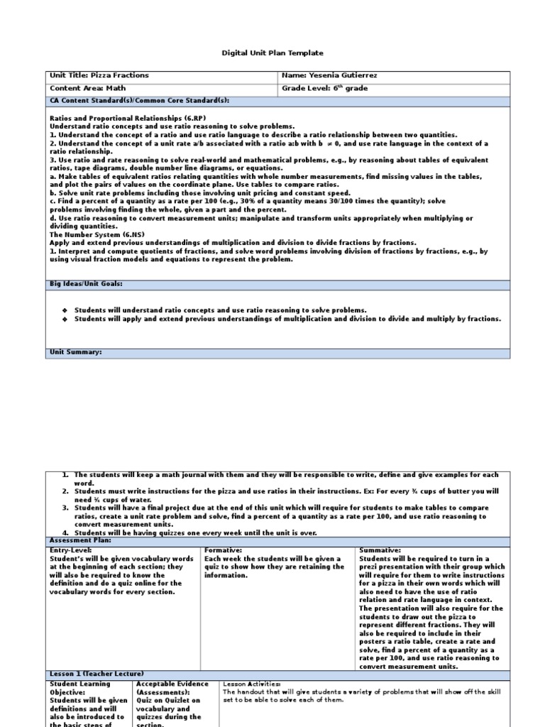 Digital Unit Plan Template Updated | Download Free PDF | Ratio ...