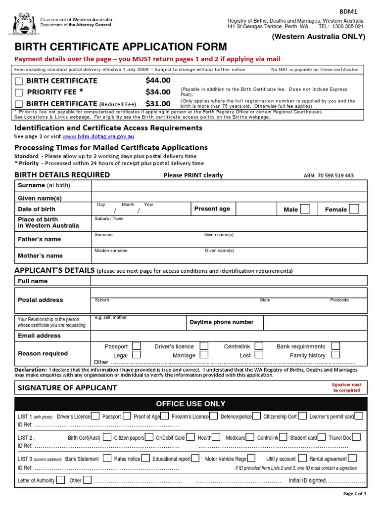 Birth Applic Form | PDF | Birth Certificate | Identity Document