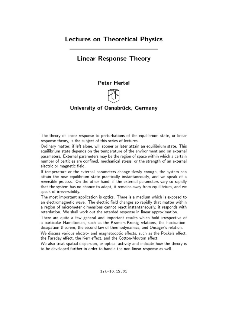 Linear Response Theory Explained | PDF | Entropy | Dielectric