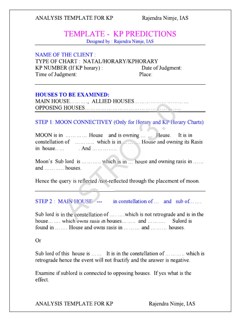 Template For Predictions by KP Method PDF | PDF