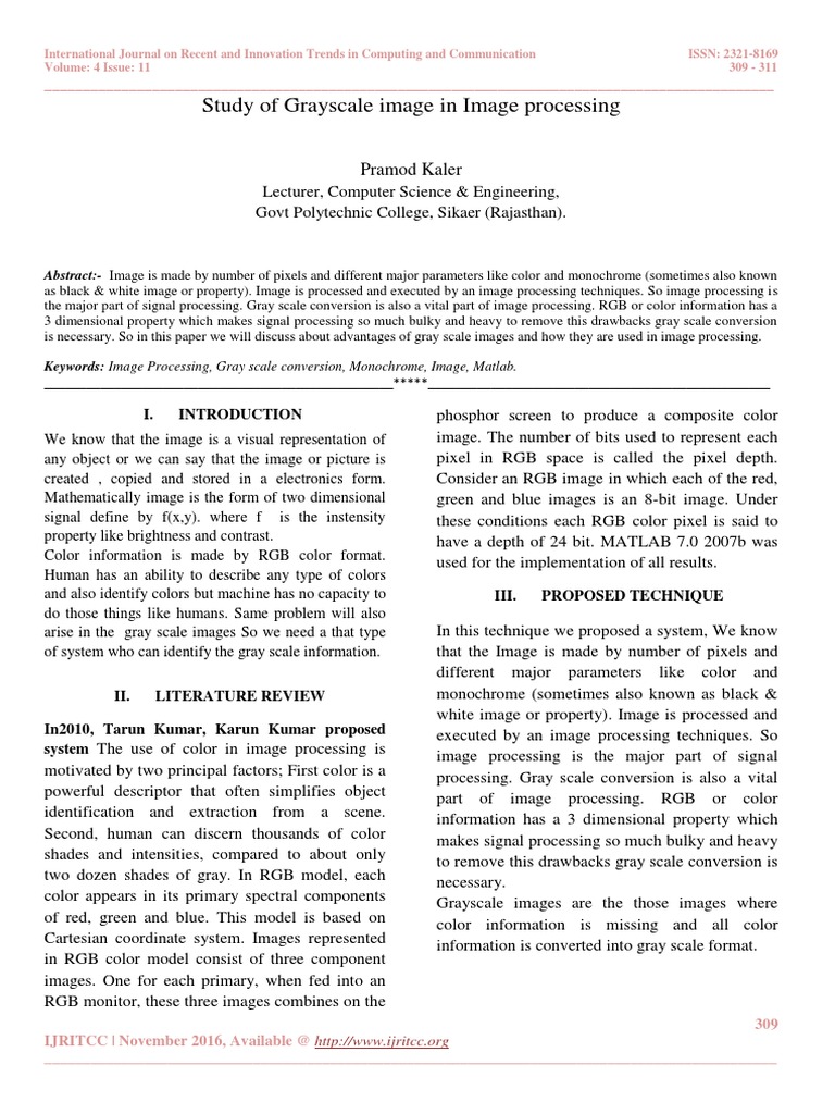 Study of Grayscale Image in Image Processing | PDF